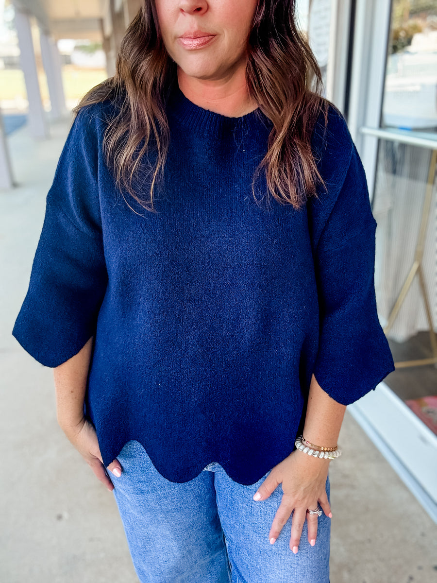 Navy Waves Scallop Sweater – Just a Small Town Girl